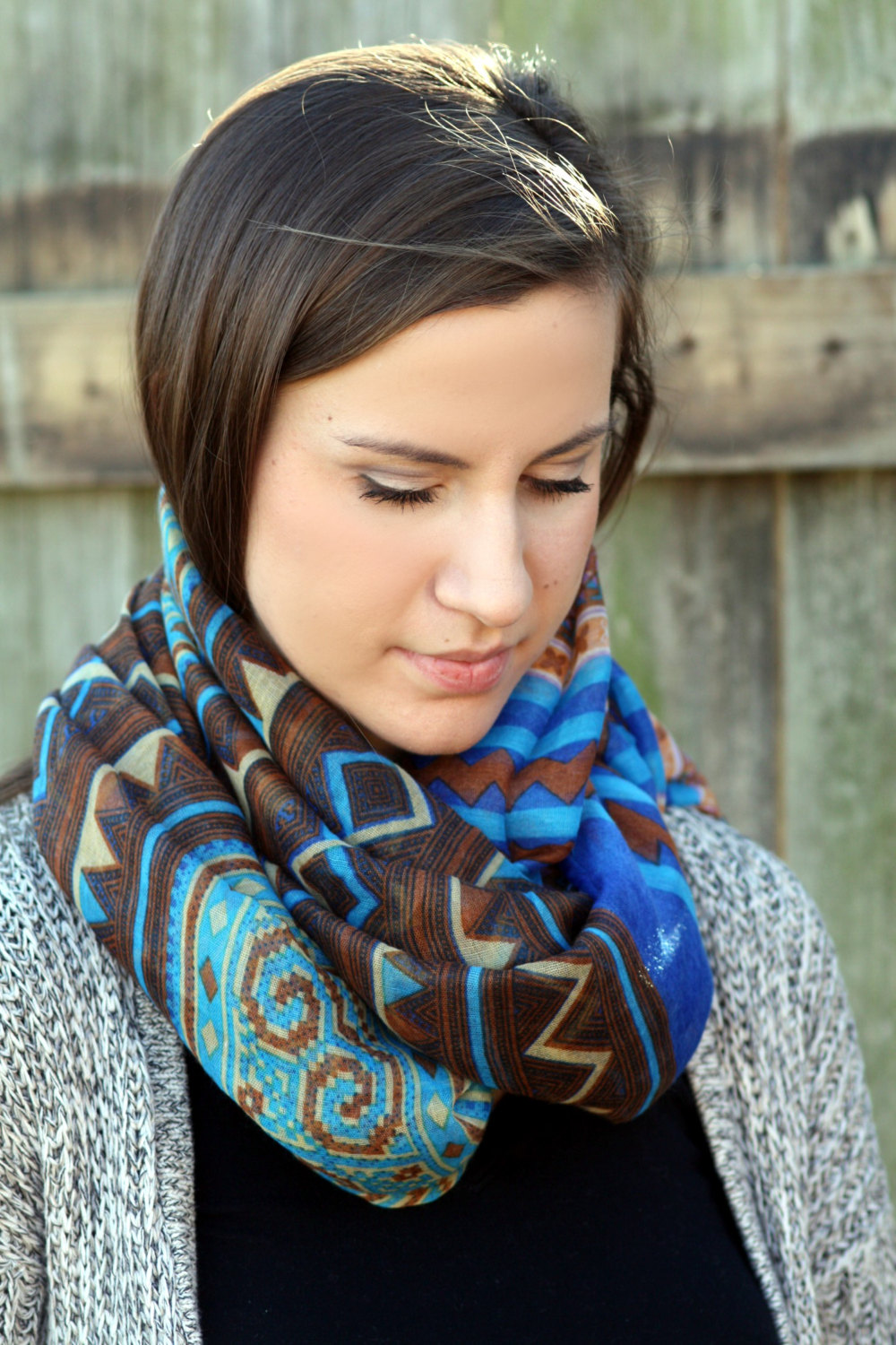 Boho Scarf- Aztec, Tribal Poncho Scarf - Aztec Shawl Scarf - Knitted ...