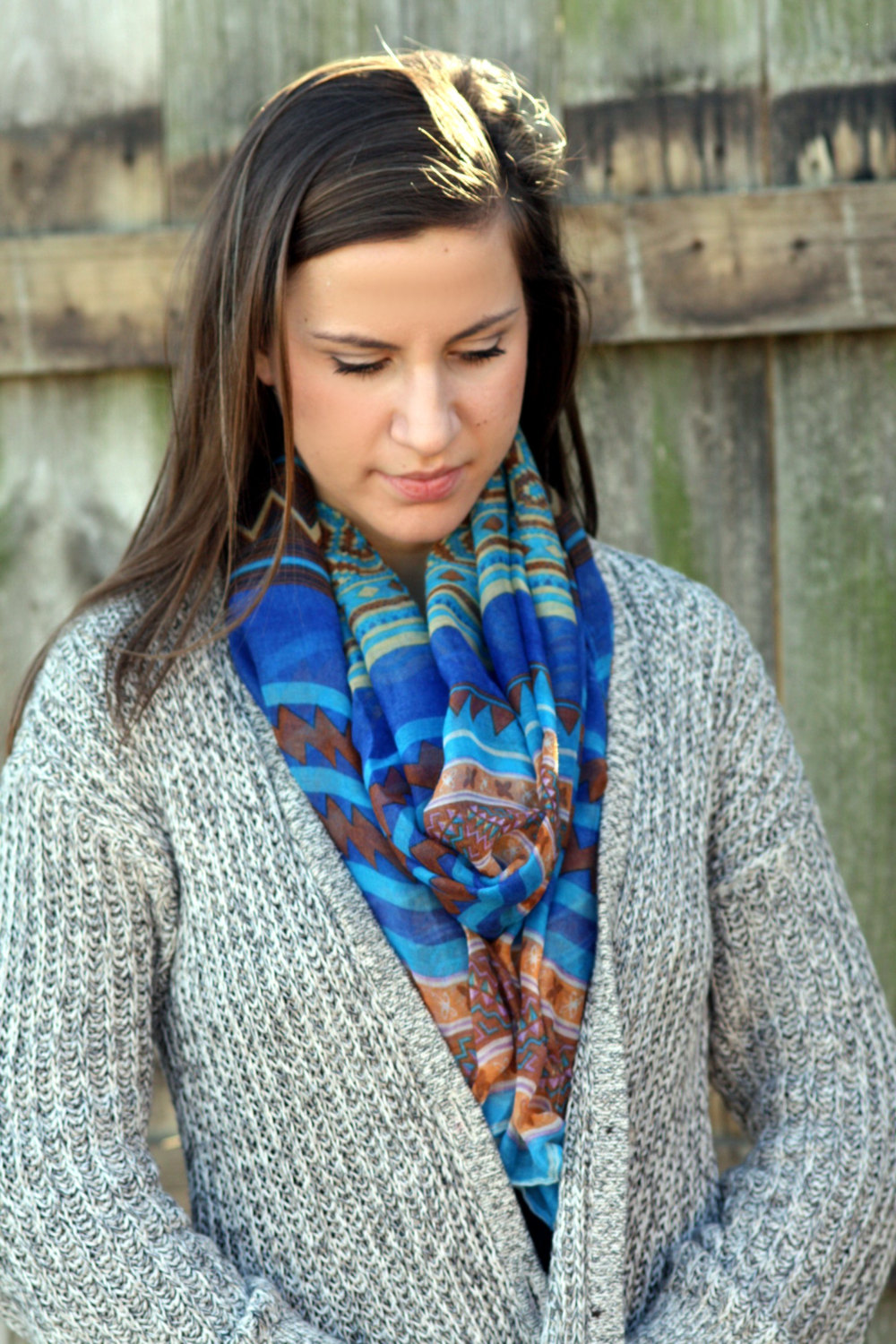 Boho Scarf- Aztec, Tribal Poncho Scarf - Aztec Shawl Scarf - Knitted ...