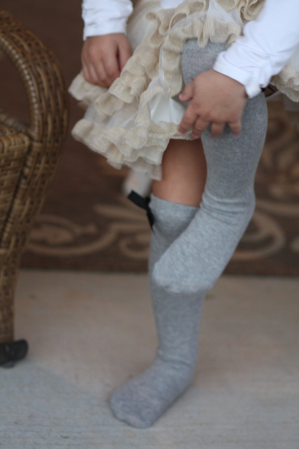 Kids Kneehigh Socks - Black Bow, Girls Vintage Gray Socks, Boho ...